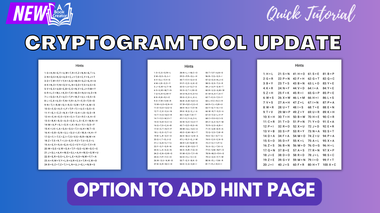 Customize Your Cryptogram Puzzle Books with the New Hint Page Feature ...